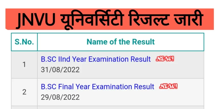 JNVU University BA, BSc, Bcom Result 2022 जय नारायण व्यास यूनिवर्सिटी रिजल्ट जारी